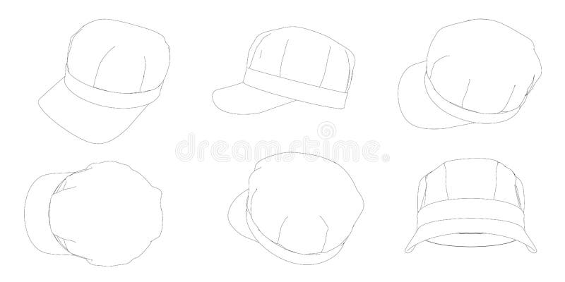 Set With Contours Of Caps With A Peak. Caps With Different Types Of ...