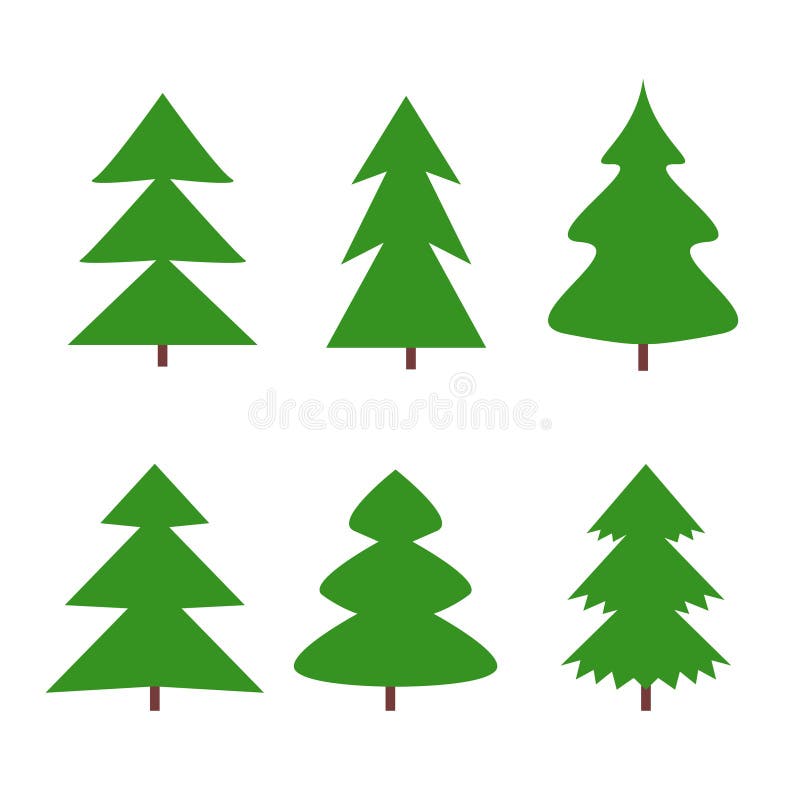 Set of Contours of Christmas Trees. Green Christmas Trees of Different ...
