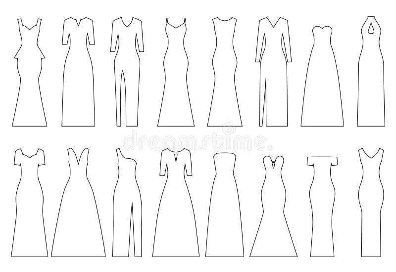 Set of Contours of Evening Dresses, Vector Illustration Stock Vector ...
