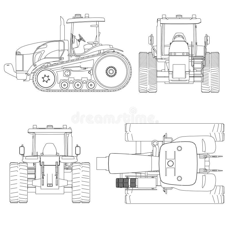 Set with the Contours of the Tractor from Black Lines Isolated on White ...