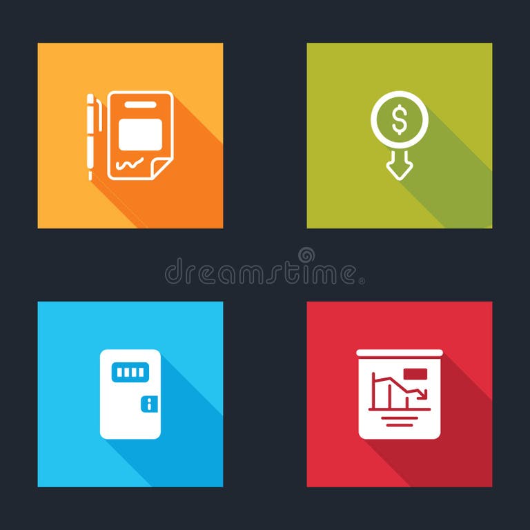 Set Contract Money and Pen, Dollar Rate Decrease, Prison Cell Door and Pie Chart Infographic ...