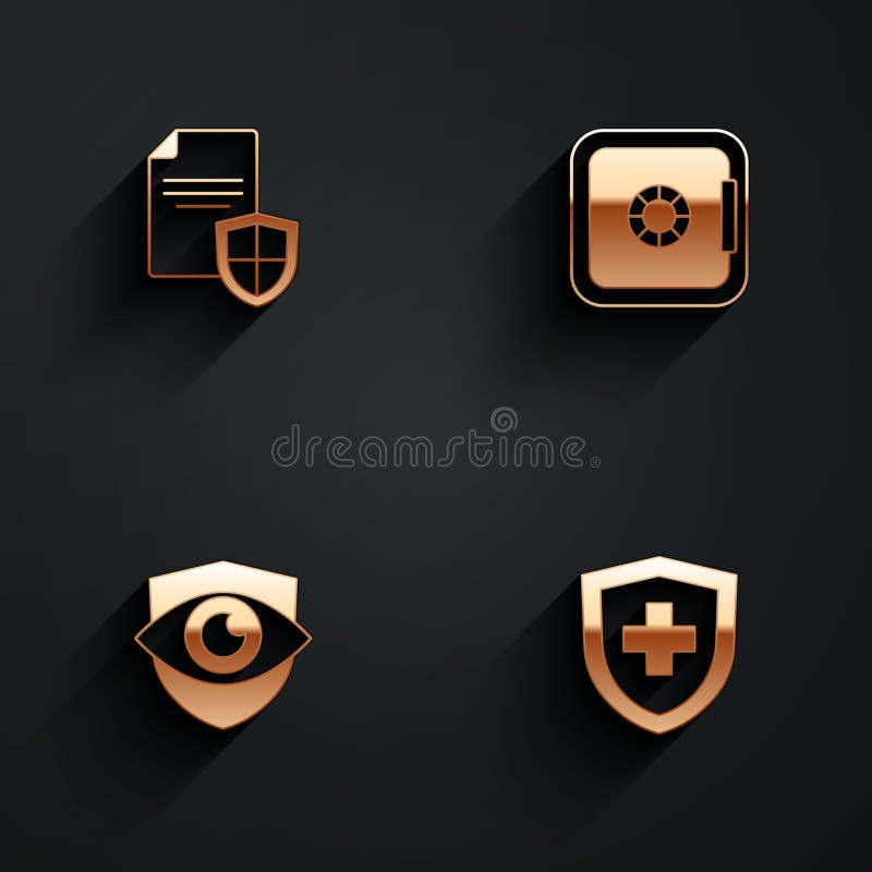 Set Contract with Shield, Safe, Shield and Eye and Life Insurance Icon ...