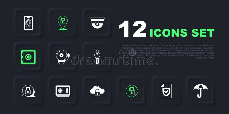 Set Contract with Shield, Umbrella, Ringing Alarm Bell, Lock, Safe, and ... Set Contract with Shield, Umbrella, Ringing Alarm Bell, Lock, Safe, and ...