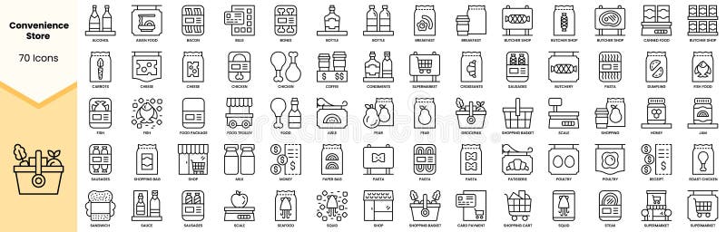 Set of Convenience Store Icons. Simple Line Art Style Icons Pack Stock ...