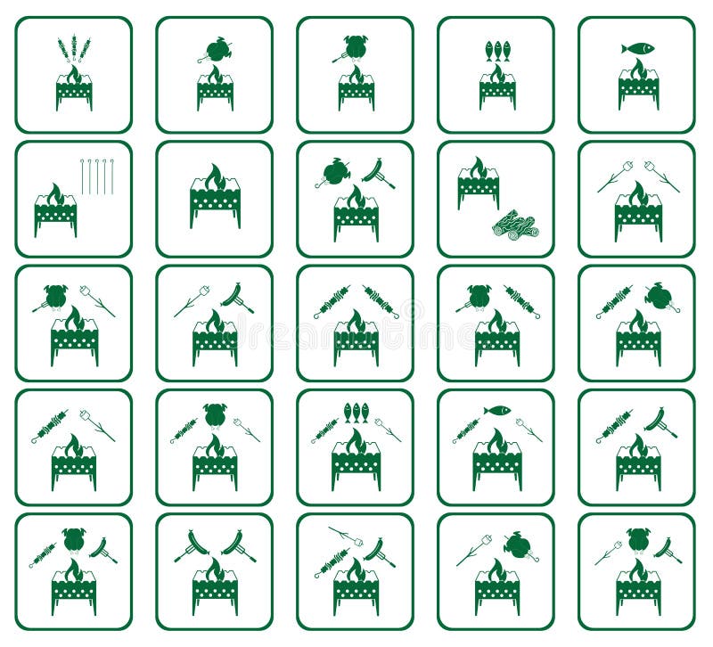 Set of Coocing on Brazier Icons Stock Vector - Illustration of plate ...