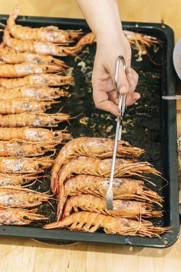 Set of Cooked Prawns on a Baking Tray Stock Image - Image of tray, shot ...