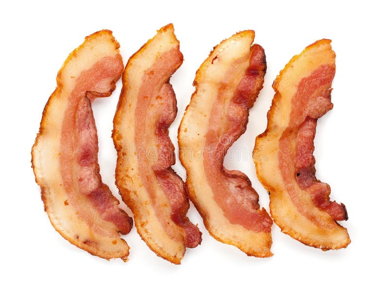 Set Of Bacon Slices Isolated On A White Stock Photo - Image of falling ...