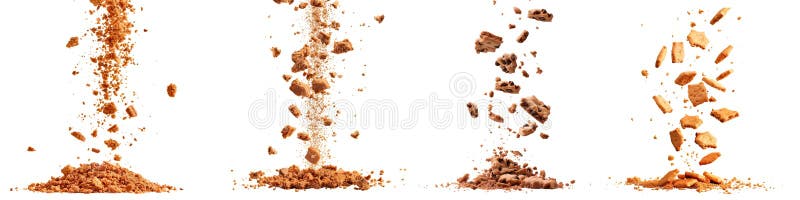 A Set of Cookie Crumbs Falling and Gathering in a Pile, Isolated on a ...