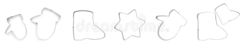 Set with Cookie Cutters of Different Shapes on White Background, Top ...