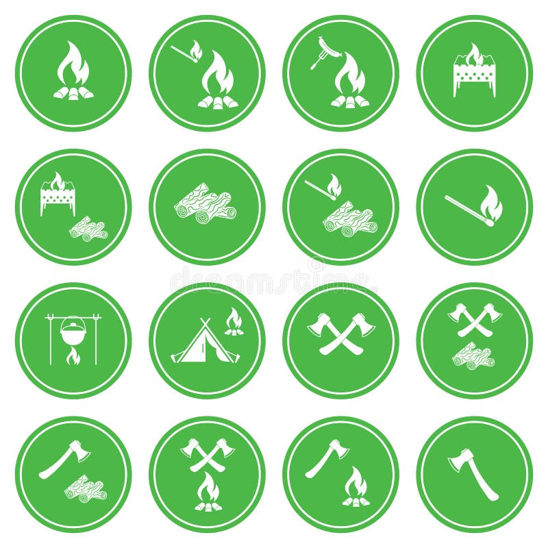Set of Cooking on Campfire Icons Stock Vector - Illustration of fork ...