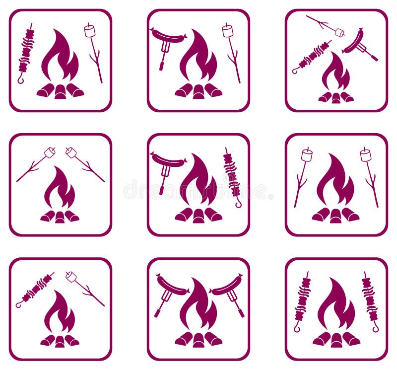 Set of Cooking on Campfire Icons Stock Vector - Illustration of food ...