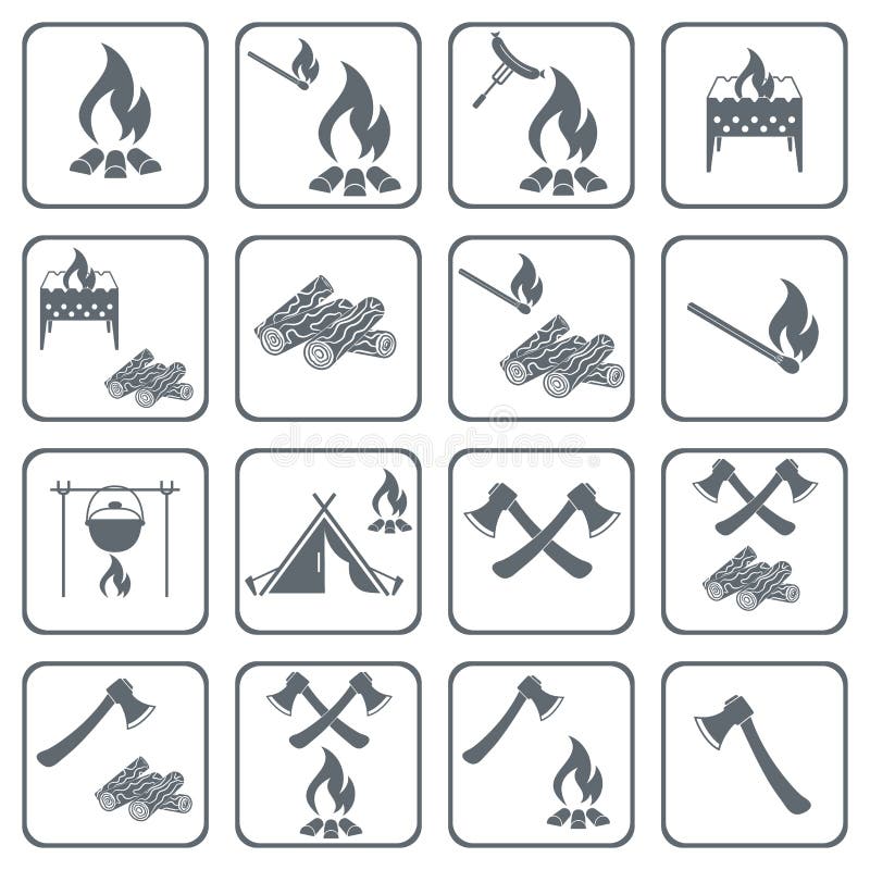 Set of Cooking on Campfire Icons Stock Vector - Illustration of food ...