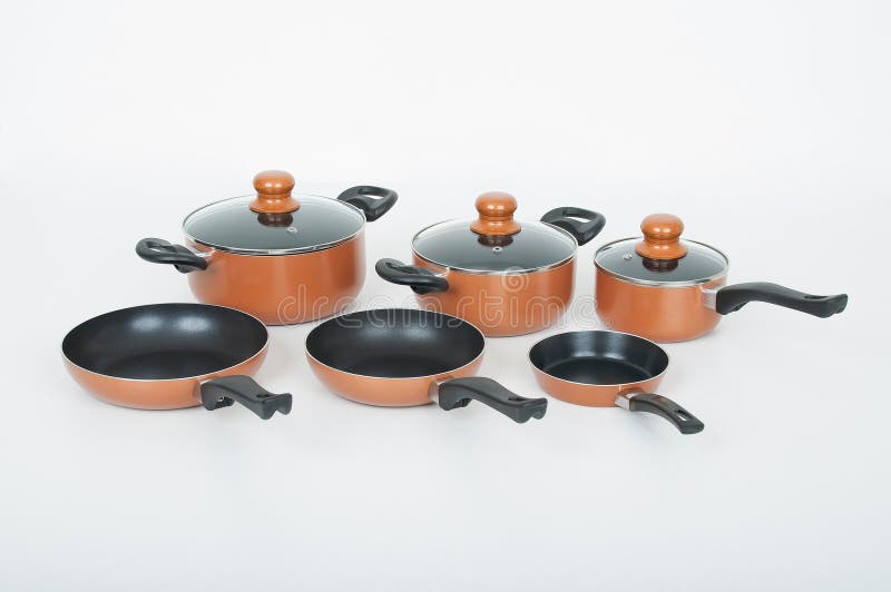 Set of Cooking Pots on White Background Stock Image - Image of tool ...