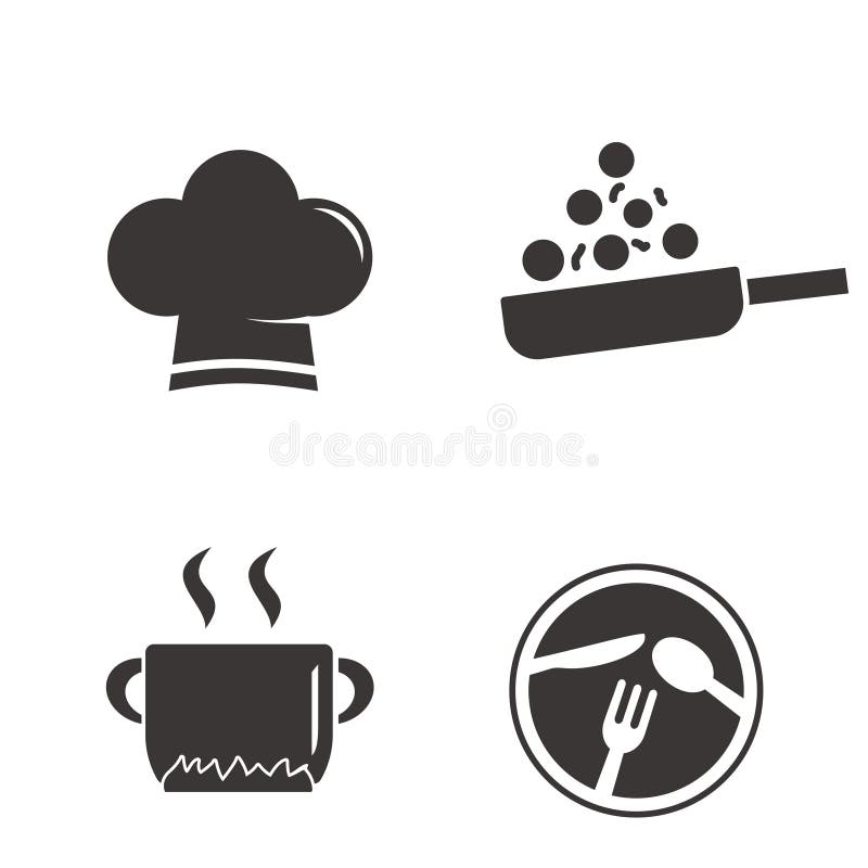 Set of Cooking Related Illustration with Simple Black and White Design ...
