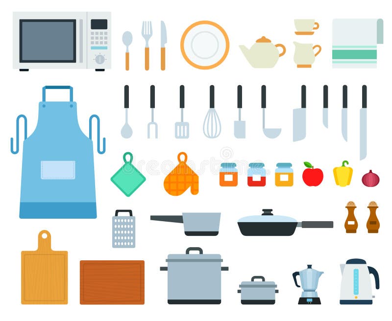 Set of Cooking Tools Icons Flat Vector Stock Illustration ...