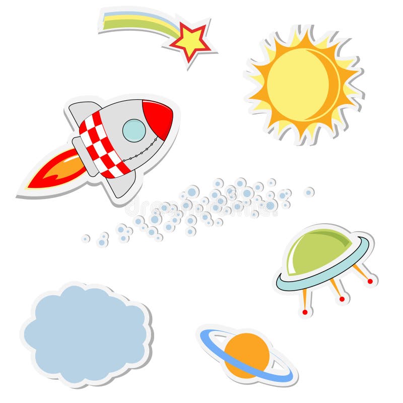 Set of cool space stickers stock illustration. Illustration of flame ...