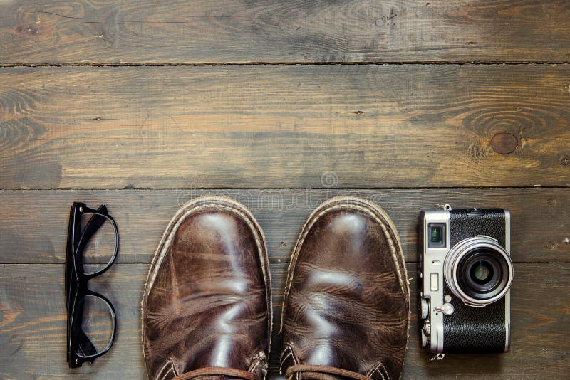 Set of Cool Stuff on Wooden Backdrop Stock Image - Image of vintage ...
