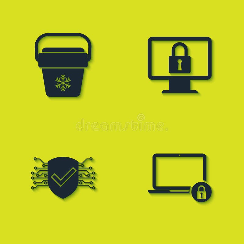 Set Cooler Bag, Laptop and Lock, Cyber Security and Lock on Monitor ... Set Cooler Bag, Laptop and Lock, Cyber Security and Lock on Monitor ...