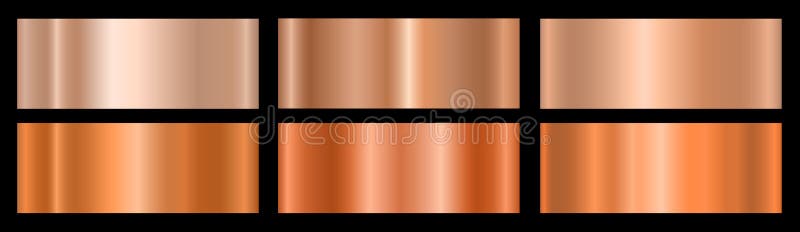 A Set of Copper Metallic Glossy Gradients on a Black Background Texture ...