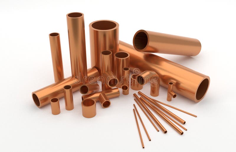 Set of Copper Pipe and Fiting Tube Industrial 3d Rendering Illustration ...