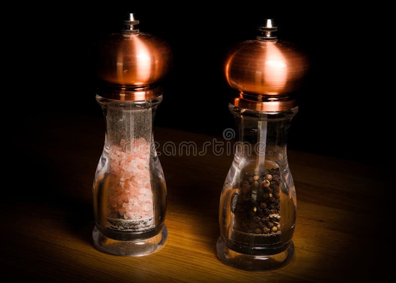 Set of Copper Salt and Pepper Grinders Isolated Stock Photo - Image of ...