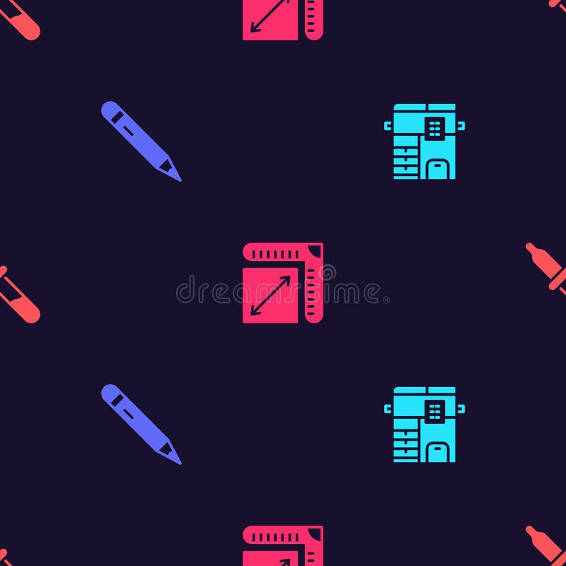 Set Copy Machine, Pencil with Eraser, Paper Size and Pipette on ...