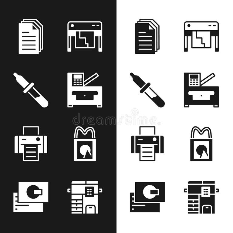 Set Copy Machine, Pipette, File Document, Plotter, Printer, Paper Shopping Bag, and Business ...