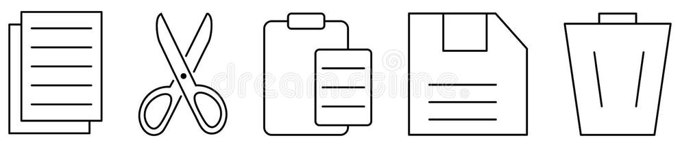 Set of Copy, Paste, Cut, Save and Delete Icons Stock Vector ...
