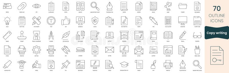 Set of Copy Writing Icons. Thin Outline Icons Pack Stock Illustration ...