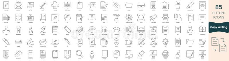 Set of Copy Writing Icons. Thin Outline Icons Pack Stock Illustration ...
