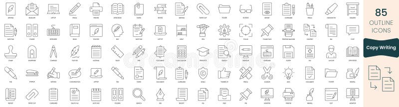 Set of Copy Writing Icons. Thin Outline Icons Pack Stock Vector ...
