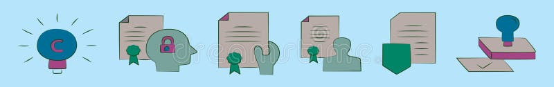 Set of Copyright Elements Cartoon Icon Design Template with Various ...
