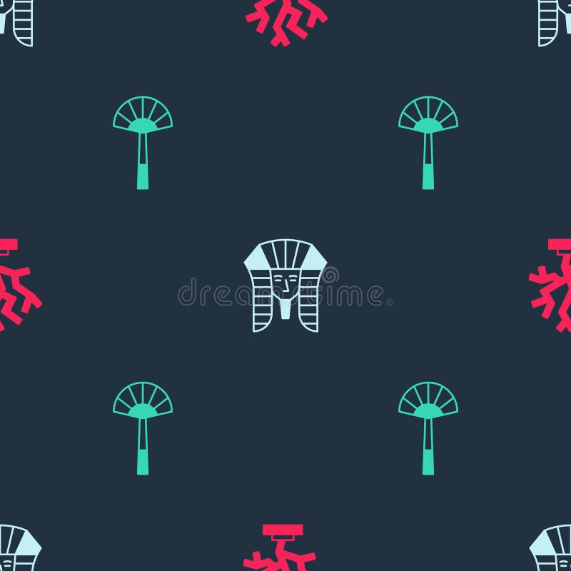 Set Coral, Egyptian Pharaoh and Fan on Seamless Pattern. Vector Stock ...
