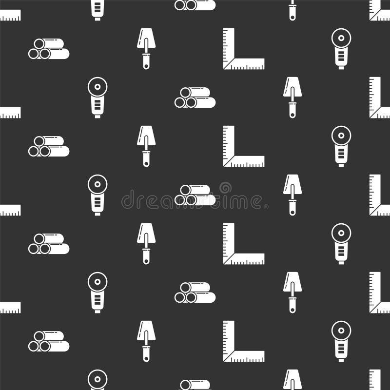 Set Corner Ruler, Angle Grinder, Industry Metallic Pipe and Trowel on ...