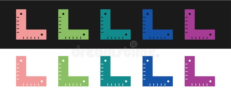 Set Corner Ruler Icon Isolated on Black and White Background. Setsquare ...