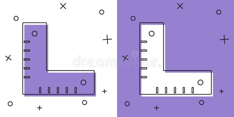 Set Corner Ruler Icon Isolated on White and Purple Background ...