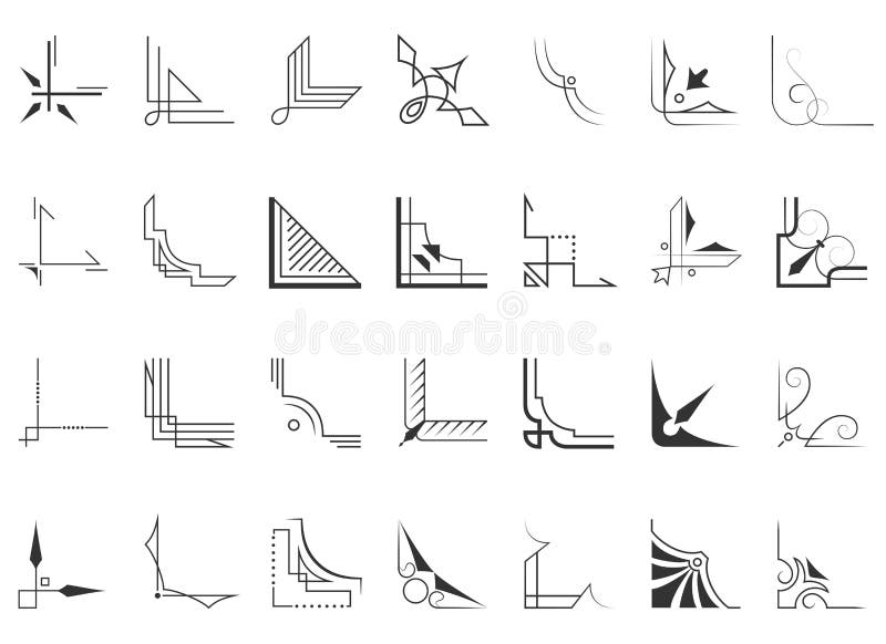 Set of 28 Corners and Design Elements Stock Vector - Illustration of ...