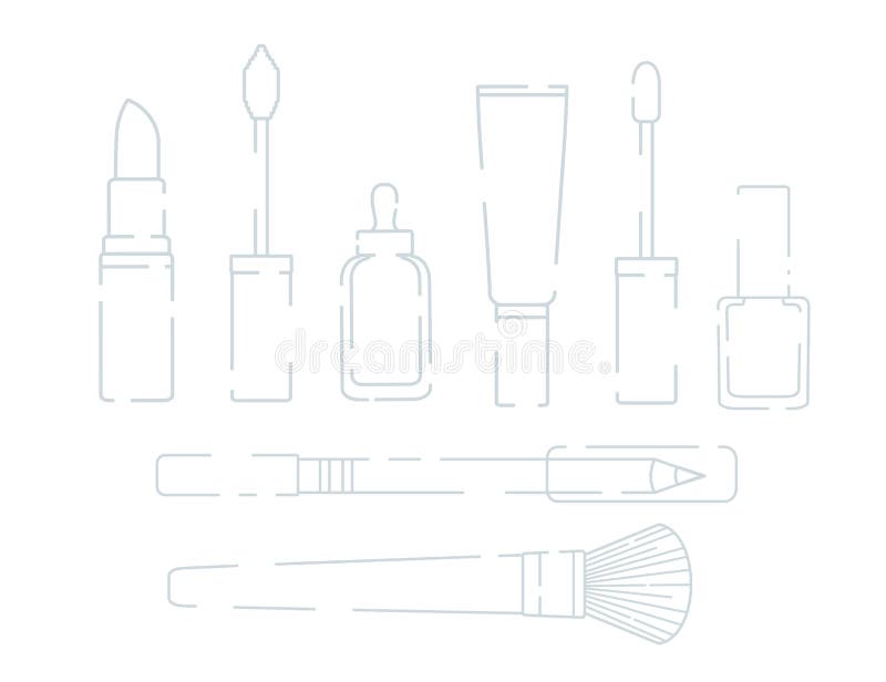 Set of Cosmetic Items Outline Vector Illustration on White Background ...