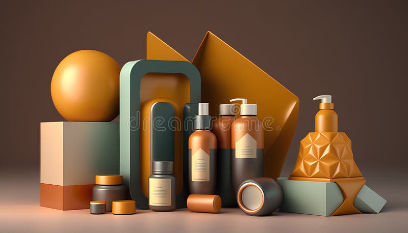 Set of Cosmetic Products in Geometric Shapes. 3d Render Illustration ...