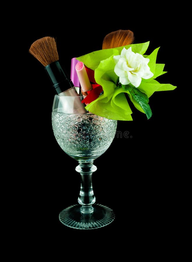 Set of Cosmetics in Crystal Glass Stock Photo - Image of glass, beauty ...
