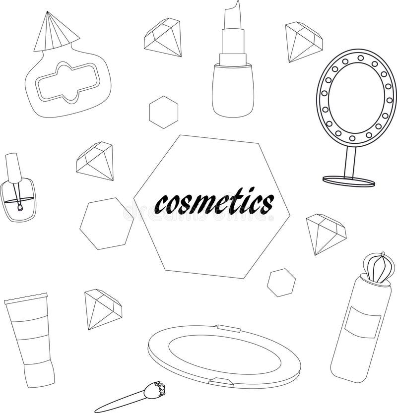 Set of Cosmetics in Line Art Style Stock Illustration - Illustration of ...