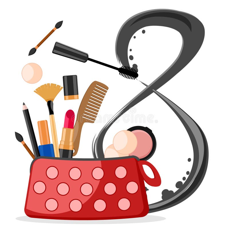 Set of Cosmetics and Numbers Painted with Mascara on a White. 8 March ...