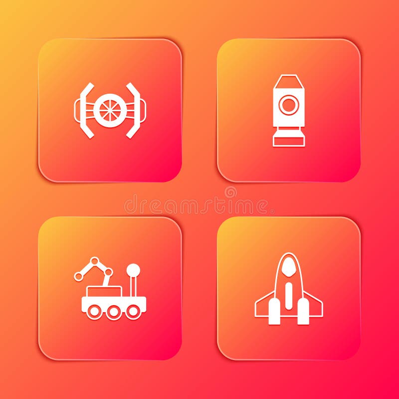 Set Cosmic Ship Rocket Mars Rover E Icono. Vector Ilustración del ...