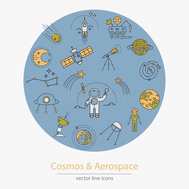 Set of Cosmos and Aerospace Icons Stock Vector - Illustration of ...