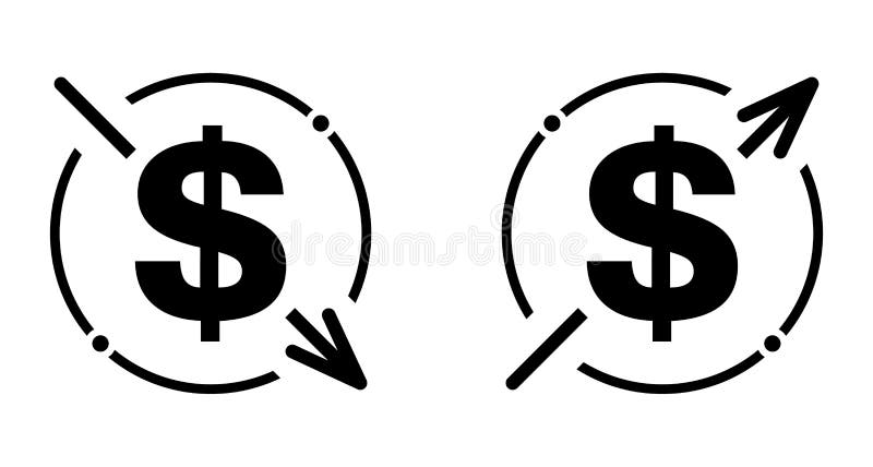 Set of Cost Symbol Dollar Increase and Decrease Icon. Money Vector Symbol Isolated on Background ...
