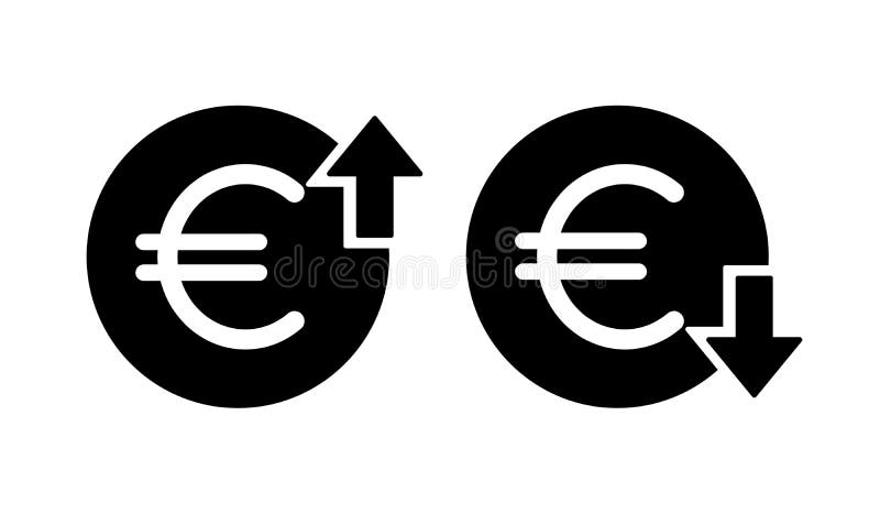Set of Cost Symbol Euro Increase and Decrease Icon, Money, Euro Sign with Arrow Up and Down ...