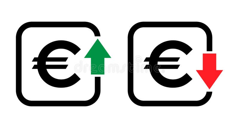 Set of Cost Symbol Euro Increase and Decrease Icon. Money Vector Symbol ...
