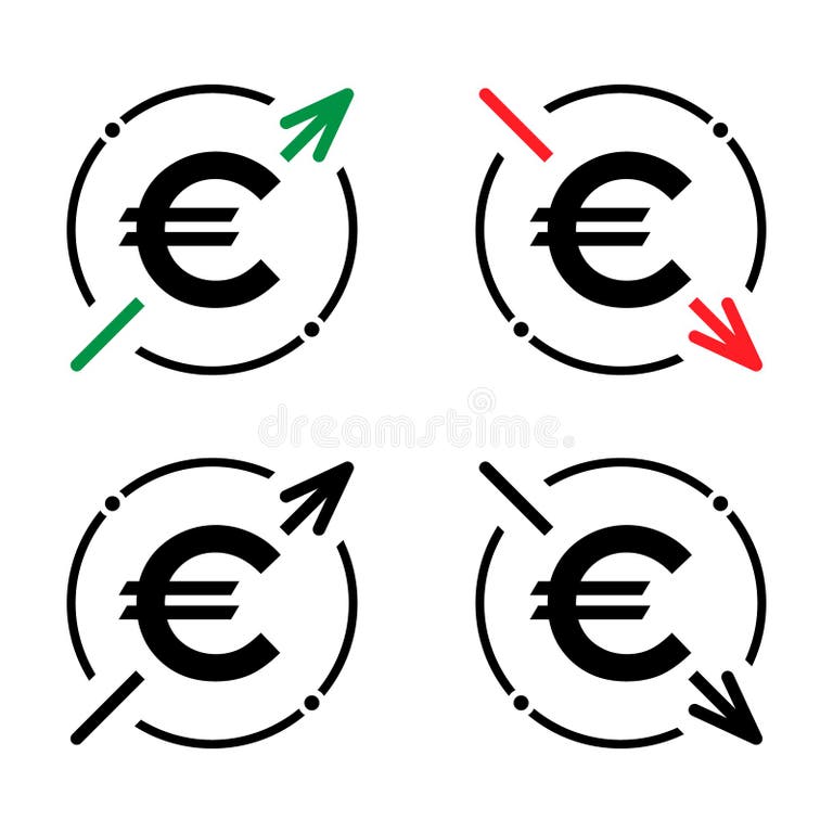 Set of Cost Symbol Euro Increase and Decrease Icon. Money Vector Symbol Isolated on Background ...