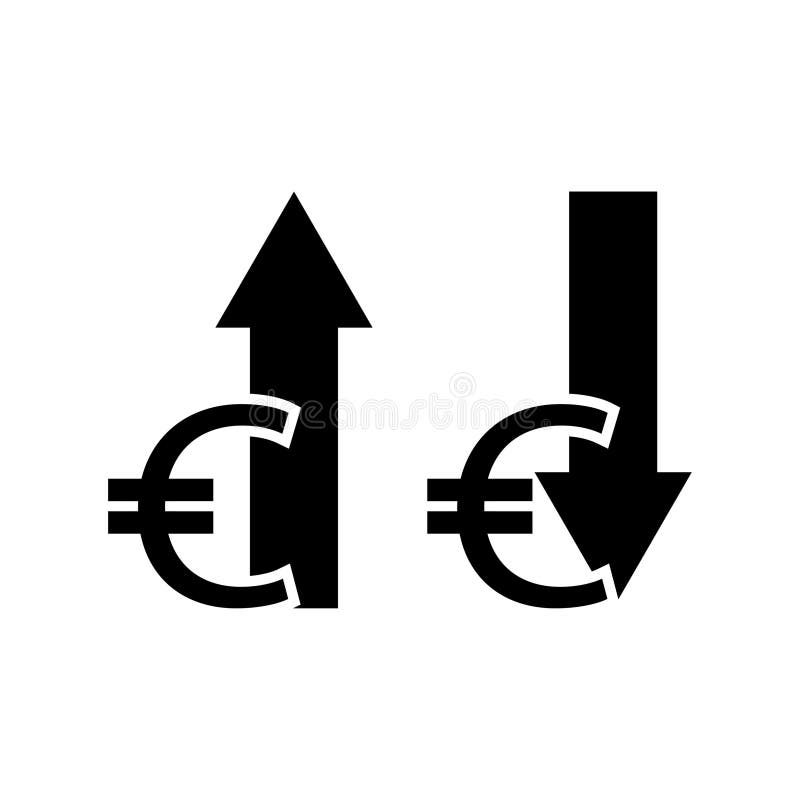 Set of Cost Symbol Euro Increase and Decrease Icon.Vector Illustration. EPS 10 Stock Vector ...