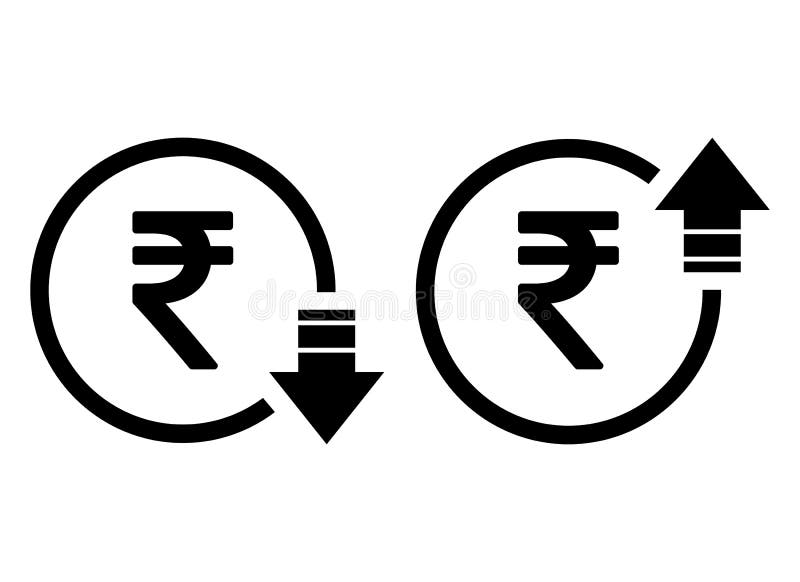 Set of Cost Symbol Rupee Increase and Decrease Icon. Money Vector Symbol Isolated on Background ...